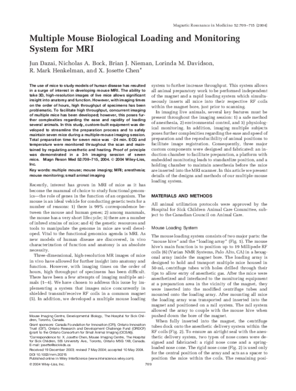 (PDF) Multiple mouse biological loading and monitoring system for MRI