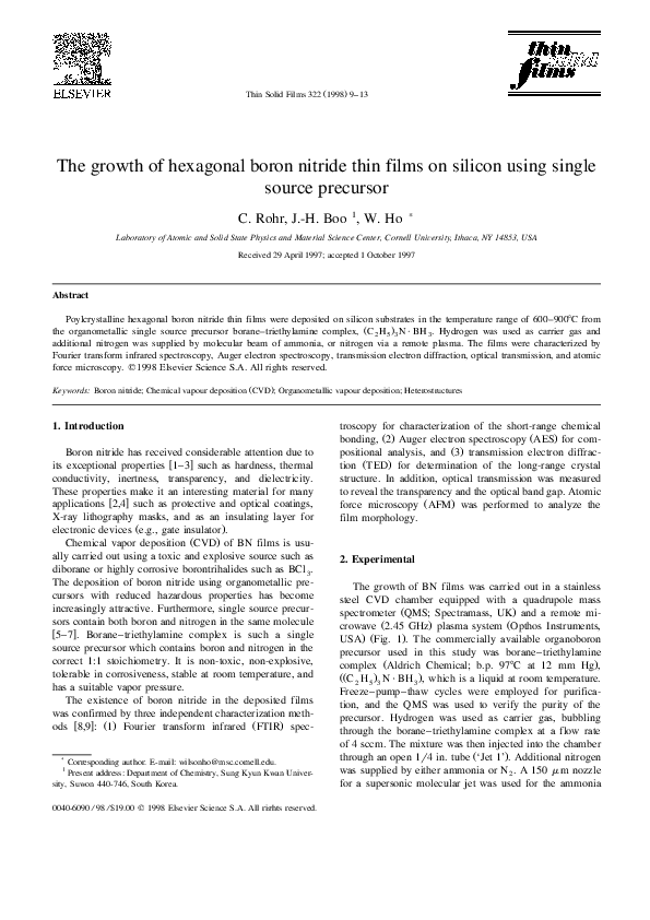 (PDF) The growth of hexagonal boron nitride thin films on silicon using ...