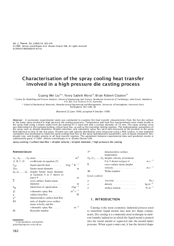 (PDF) Characterisation of the spray cooling heat transfer involved in a ...