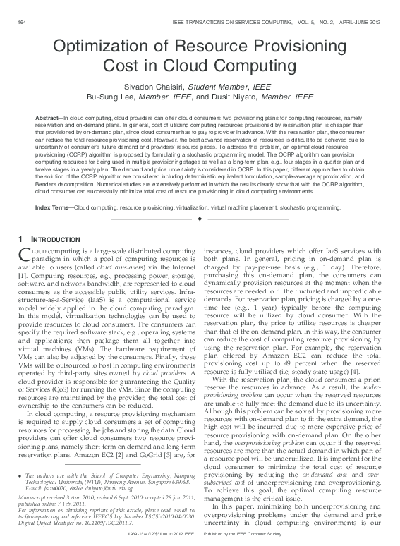 (PDF) Optimization of Resource Provisioning Cost in Cloud Computing