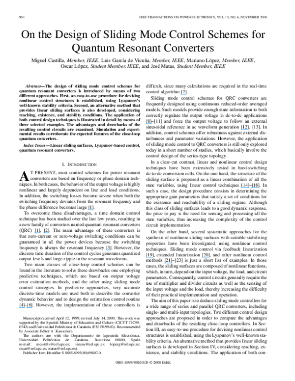 (PDF) On the design of sliding mode control schemes for quantum resonant converters