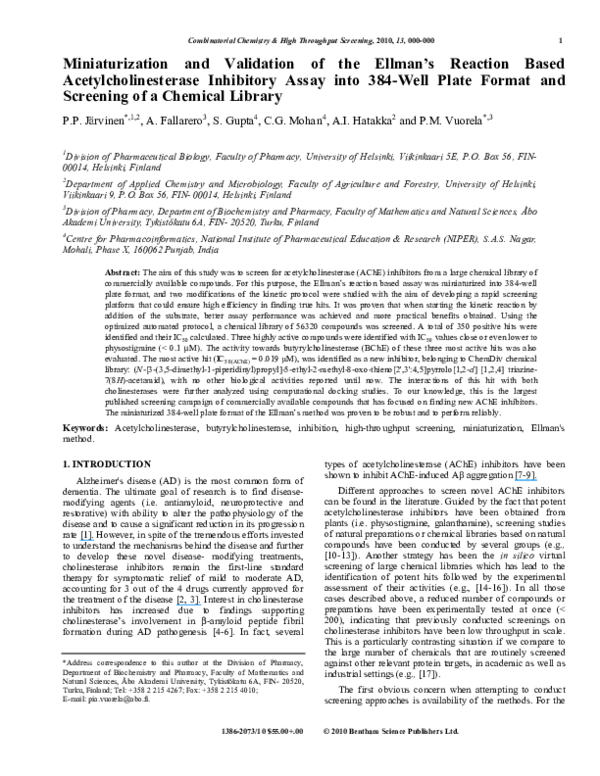 (PDF) Miniaturization and Validation of the Ellman's Reaction Based ...