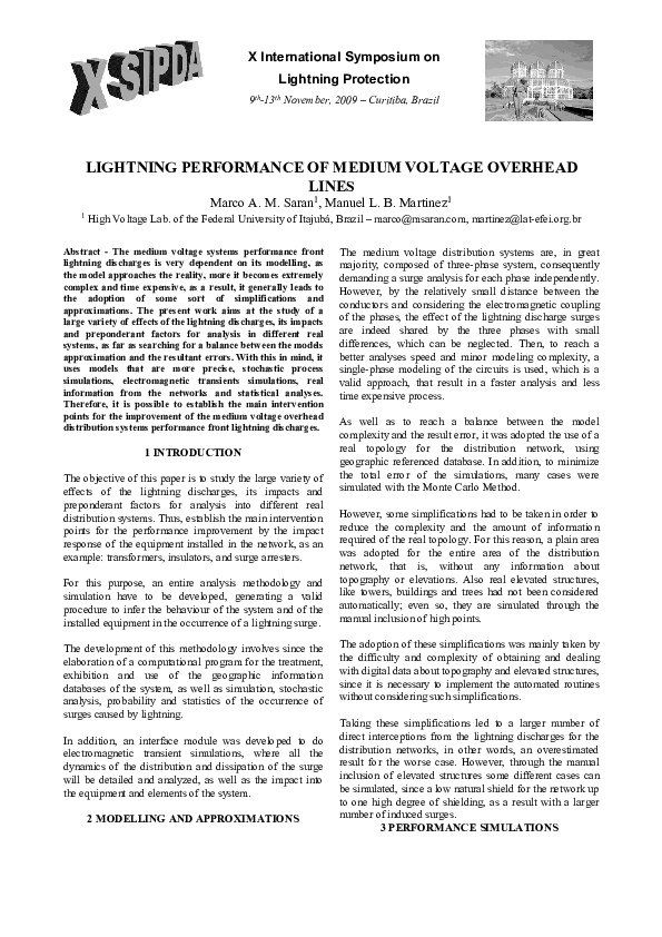 LIGHTNING PERFORMANCE OF MEDIUM VOLTAGE OVERHEAD LINES
