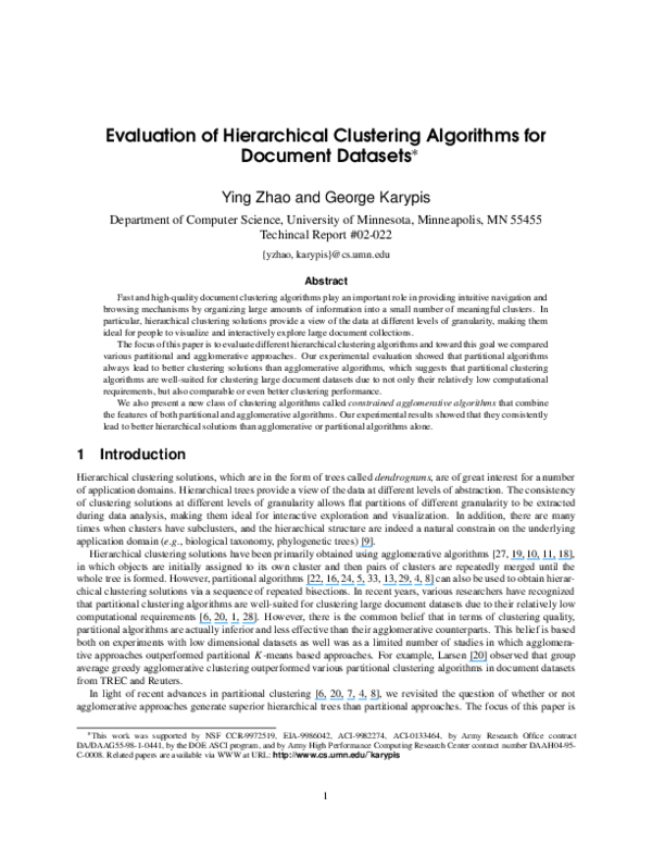 (PDF) Evaluation of hierarchical clustering algorithms for document datasets