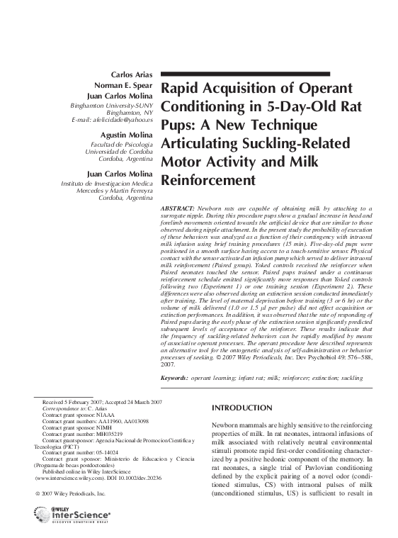 (PDF) Rapid acquisition of operant conditioning in 5-day-old rat pups ...