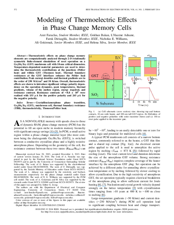 (PDF) Modeling of thermoelectric effects in phase change memory cells