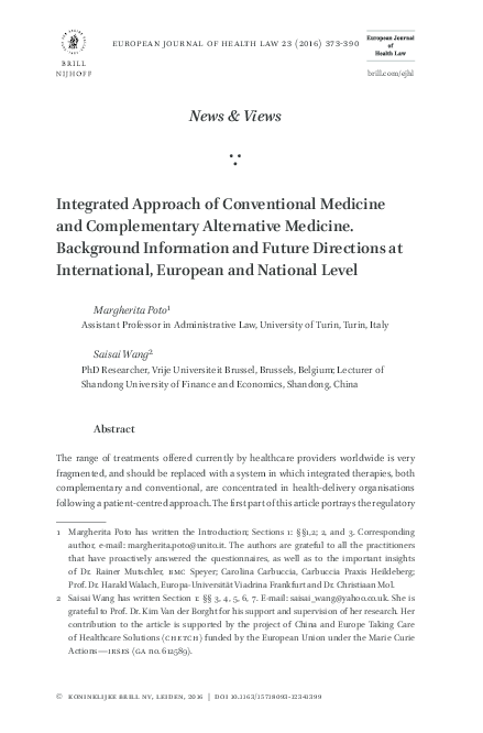 (PDF) Integrated Approach of Conventional Medicine and Complementary Alternative Medicine ...
