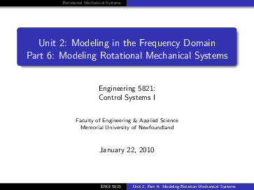 (PDF) Unit 2: Modeling in the Frequency Domain Part 6: Modeling Rotational Mechanical Systems ...