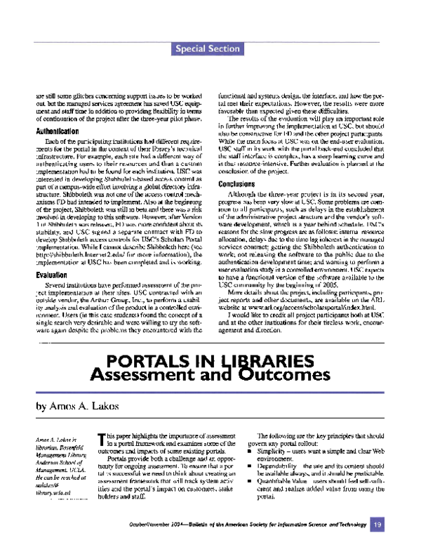 (PDF) Portals in libraries. Assessment and outcomes