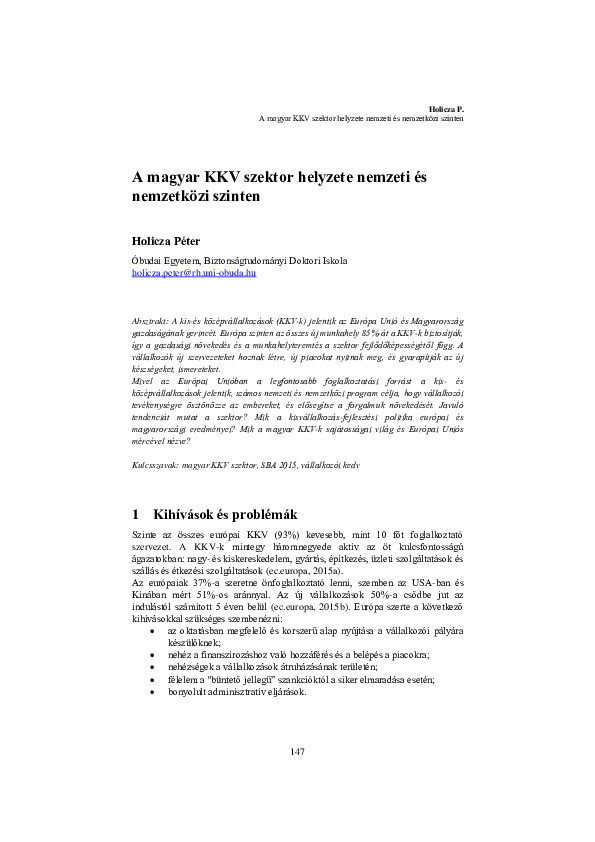 A magyar KKV szektor helyzete nemzeti és nemzetközi szinten | Peter ...