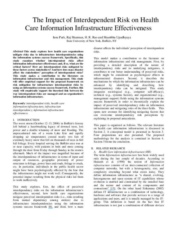 (PDF) Mitigating Interdependent Risk in Health Care Infrastructure