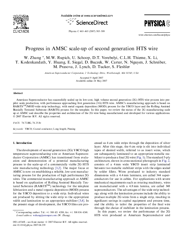 (PDF) Progress in AMSC scale-up of second generation HTS wire