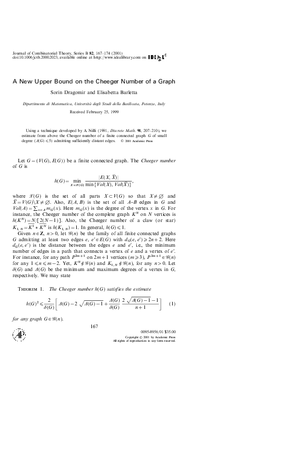(PDF) A New Upper Bound on the Cheeger Number of a Graph