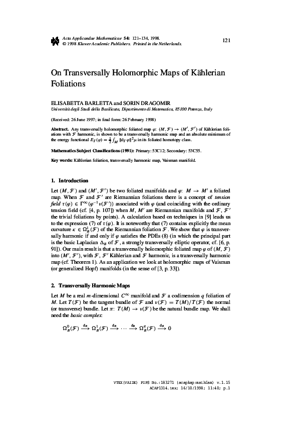 (PDF) On Transversally Holomorphic Maps of Kählerian Foliations
