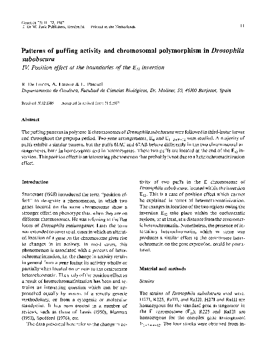 (PDF) Patterns of puffing activity and chromosomal polymorphism in Drosophila subobscura II ...