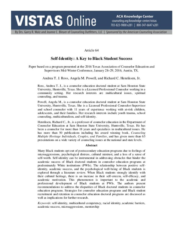 (PDF) Self-Identity: A Key to Black Student Success