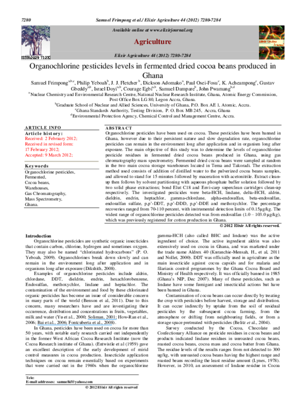 (PDF) Organochlorine pesticides levels in fermented dried cocoa beans produced in Ghana