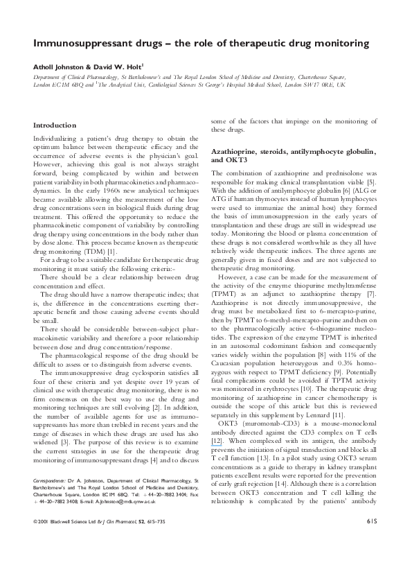 (PDF) Immunosuppressant drugs - the role of therapeutic drug monitoring