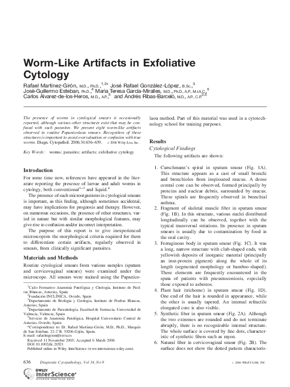 (PDF) Worm-like artifacts in exfoliative cytology