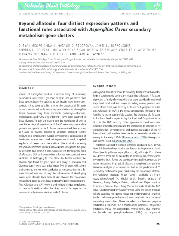 (PDF) Beyond aflatoxin: four distinct expression patterns and ...