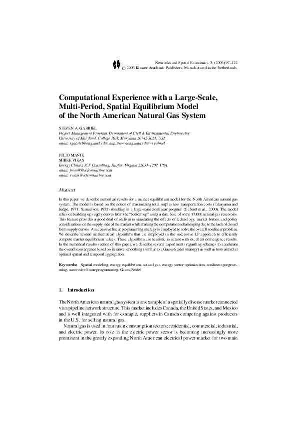 (PDF) Computational Experience with a Large-Scale, Multi-Period, Spatial Equilibrium Model of ...