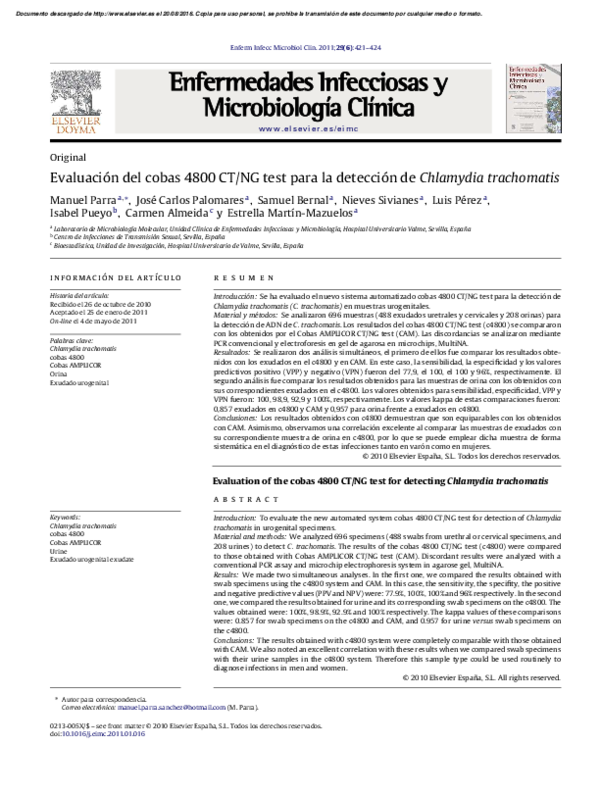 (PDF) Evaluación del cobas 4800 CT/NG test para la detección de ...