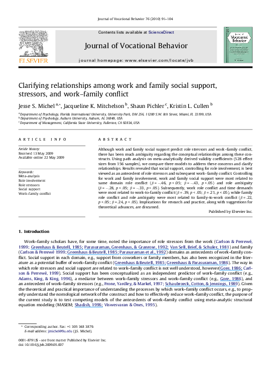 (PDF) Clarifying relationships among work and family social support ...