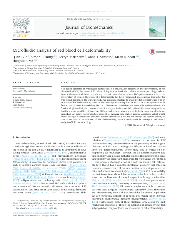 (PDF) Microfluidic analysis of red blood cell deformability