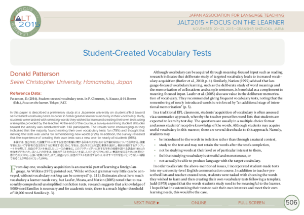 (PDF) Student-Created Vocabulary Tests