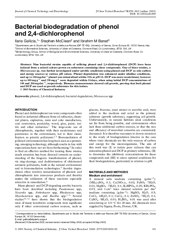 (PDF) Bacterial biodegradation of phenol and 2,4-dichlorophenol