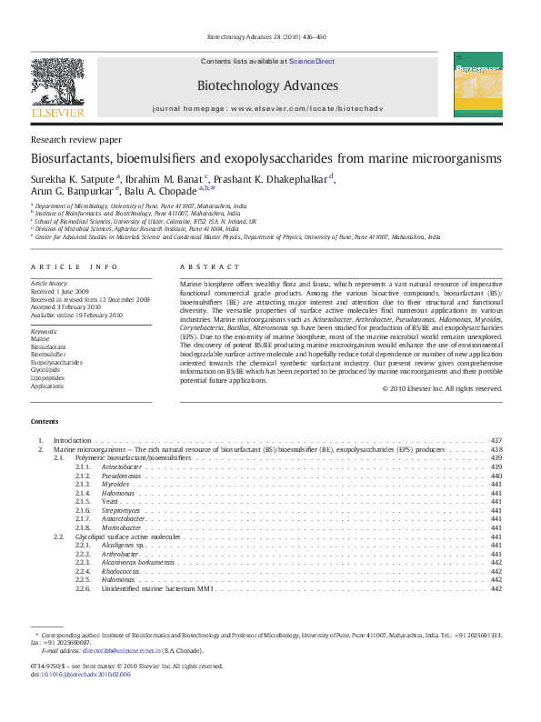 (PDF) Biosurfactants and Bioemulsifiers from Marine Microorganisms