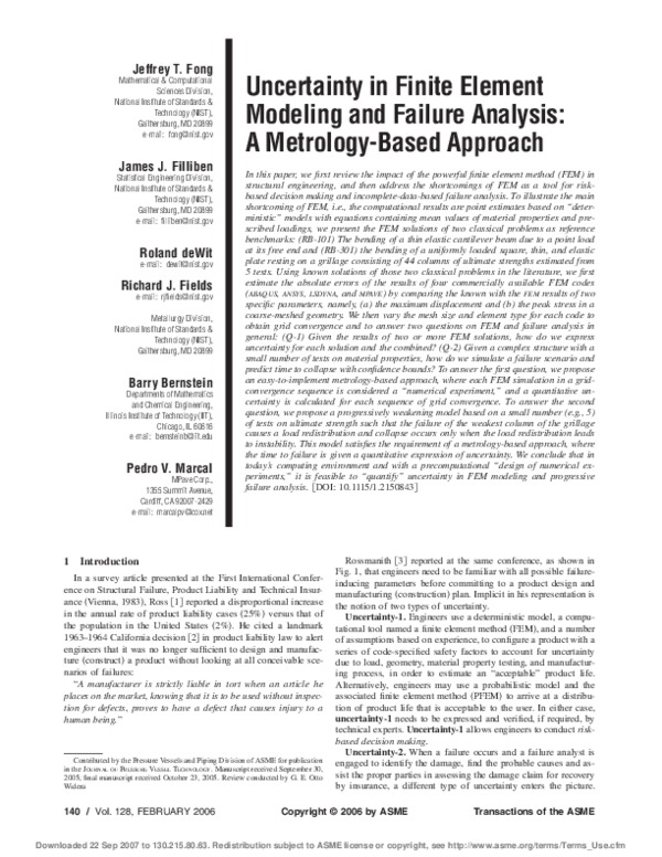 (PDF) Uncertainty in Finite Element Modeling and Failure Analysis: A Metrology-Based Approach