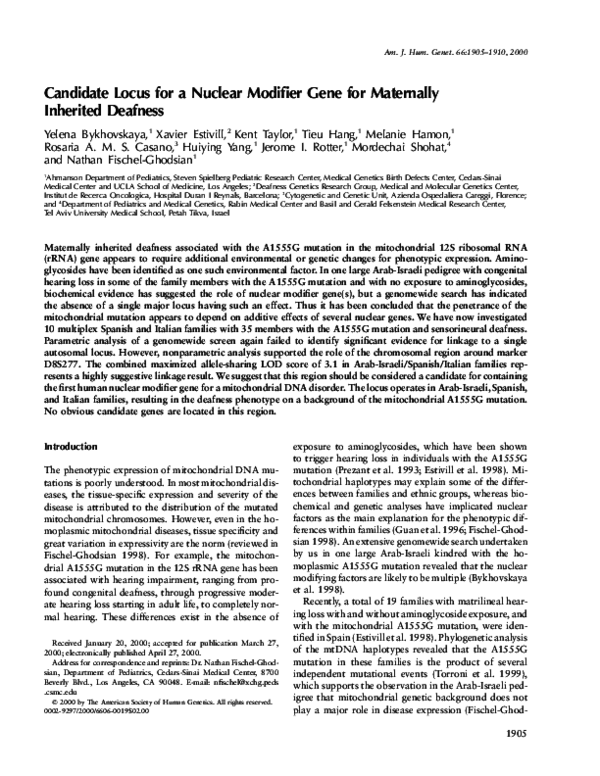 (PDF) Candidate Locus for a Nuclear Modifier Gene for Maternally ...