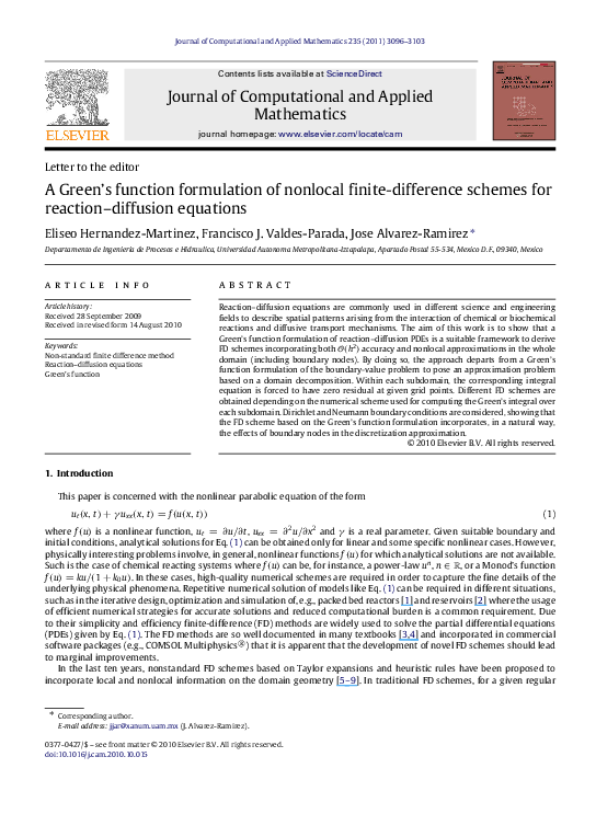 (PDF) A Green’s function formulation of nonlocal finite-difference schemes for reaction ...