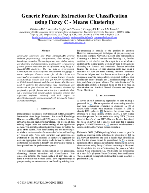 Pdf Generic Feature Extraction For Classification Using Fuzzy C Means Clustering