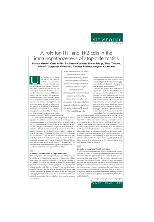 (PDF) A role for Th1 and Th2 cells in the immunopathogenesis of atopic ...