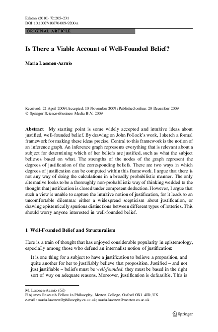 (PDF) Is There a Viable Account of Well-Founded Belief