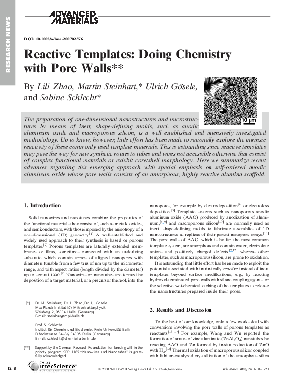 (PDF) Reactive Templates: Doing Chemistry with Pore Walls