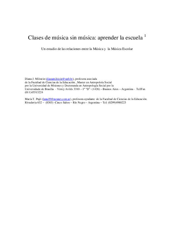 (PDF) Clases de música sin música: aprender la escuela 1 Un estudio de ...