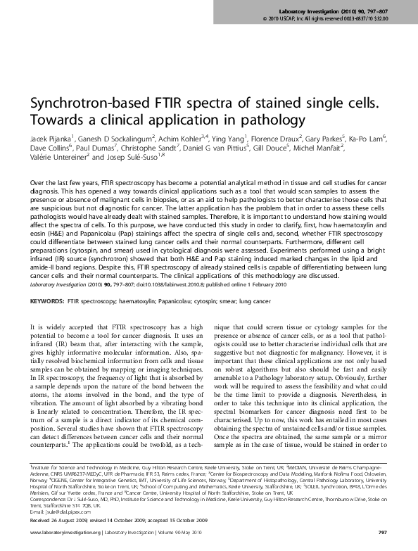 (PDF) Synchrotron-based FTIR spectra of stained single cells. Towards a ...