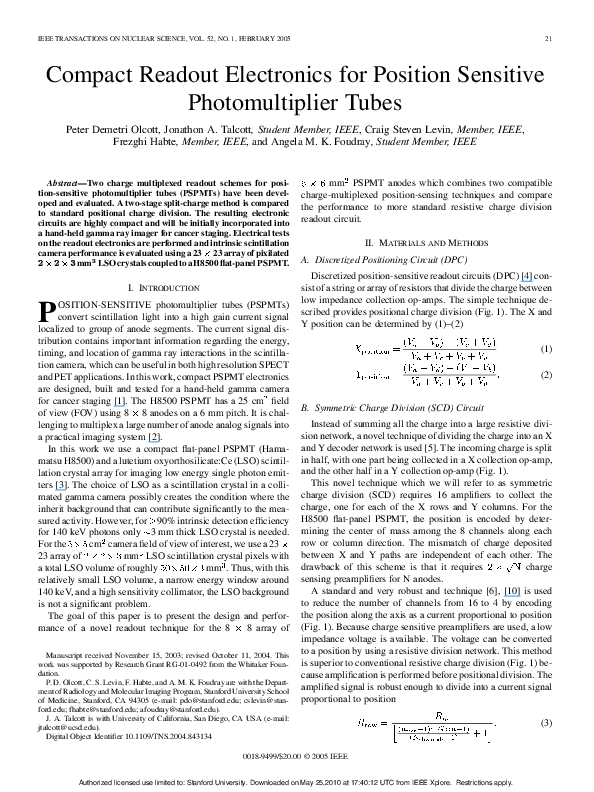 (PDF) Compact readout electronics for position sensitive ...