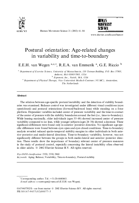 (PDF) Postural orientation: Age-related changes in variability and time ...