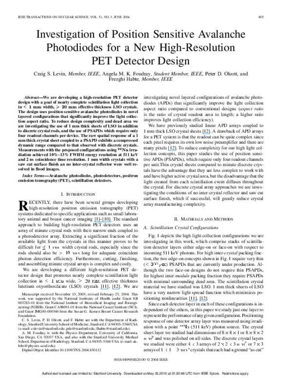 (PDF) Investigation of position sensitive avalanche photodiodes for a ...