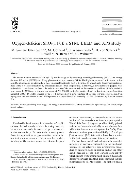 (PDF) Oxygen-deficient SnO 2(1 1 0): a STM, LEED and XPS study