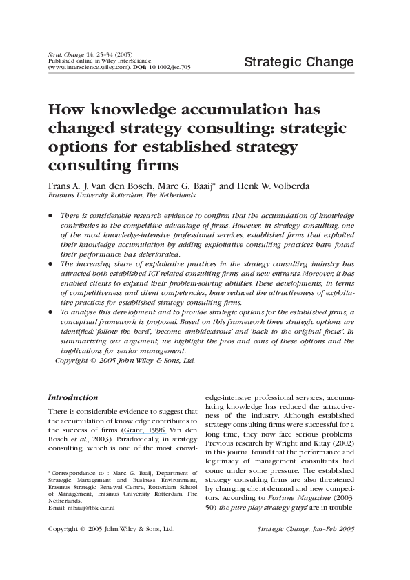 (PDF) How knowledge accumulation has changed strategy consulting ...