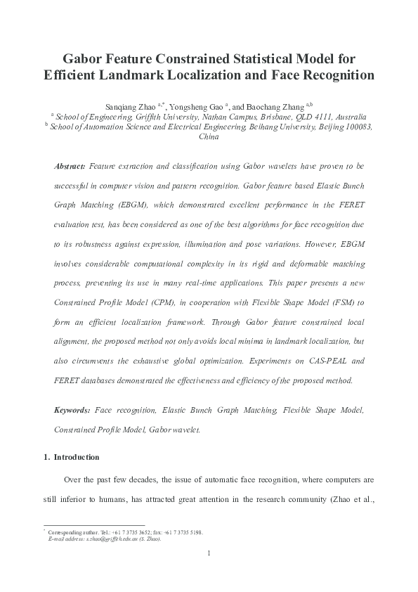 Pdf Gabor Feature Constrained Statistical Model For Efficient