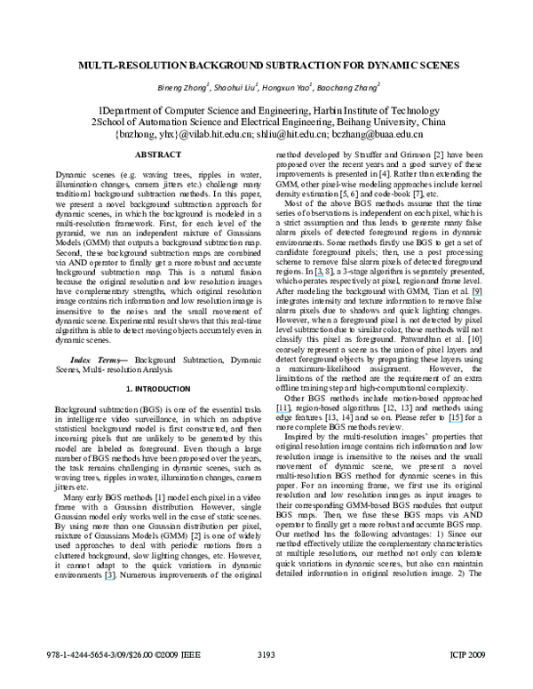 (PDF) Multl-resolution background subtraction for dynamic scenes