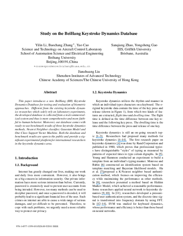 (PDF) Study on the BeiHang Keystroke Dynamics Database