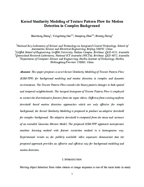 Pdf Kernel Similarity Modeling Of Texture Pattern Flow For Motion Detection In Complex Background