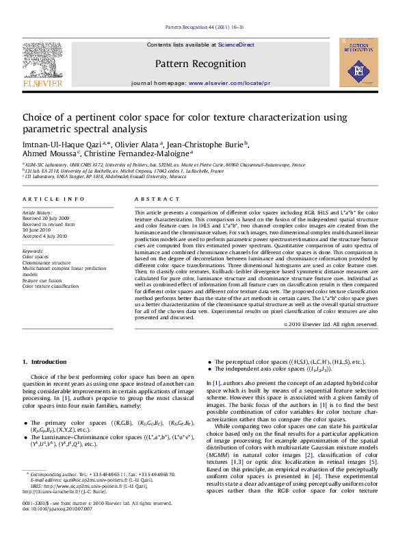 (PDF) Choice of a pertinent color space for color texture ...